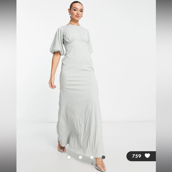 ASOS | Dresses | Asos Maya Deluxe Bridesmaid Sage Green Modest Sleeves ...